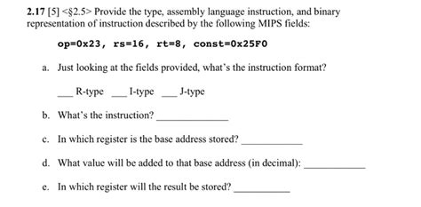 Solved 217 5 Provide The Type Assembly Language