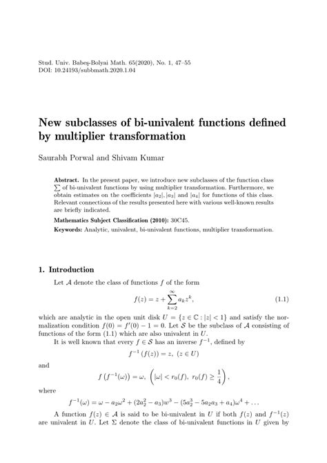 Pdf New Subclasses Of Bi Univalent Functions Defined By Multiplier