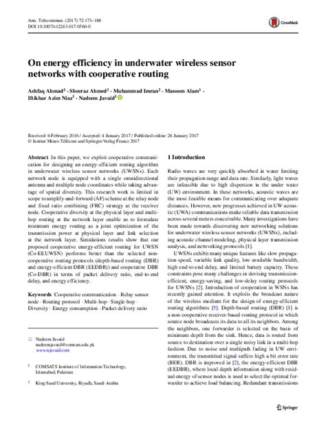 Pdf Region Based Cooperative Routing In Underwater Wireless Sensor Networks Nadeem Javaid