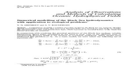 numerical modelling of the black sea hydrodynamics with application to