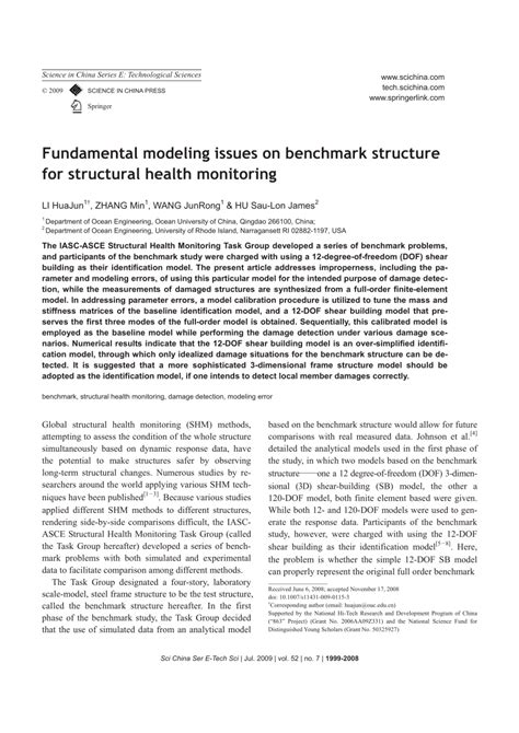 Pdf Fundamental Modeling Issues On Benchmark Structure For Structural