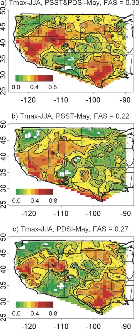 jja tmax prediction skill expressed as correlations between the