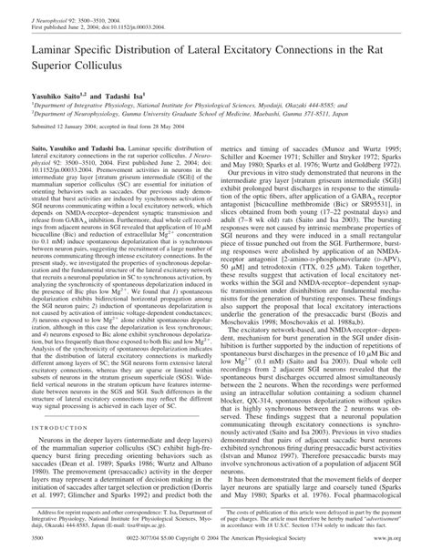 Pdf Laminar Specific Distribution Of Lateral Excitatory Connections In The Rat Superior Colliculus