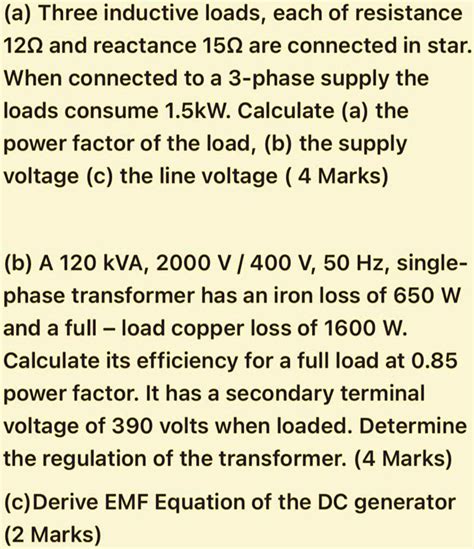 Solved A Three Inductive Loads Each Of Resistance 120andreactance159are Connected Instar When