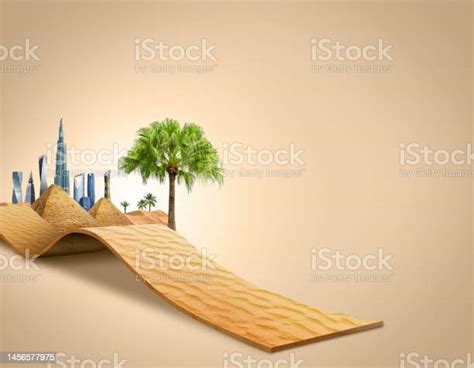 사파리와 여행의 3d 그림입니다 일출의 사하라 사막 열대 땅 오프로드 고립 창의적인 여행 및 관광 오프로드 광고는 야자수로