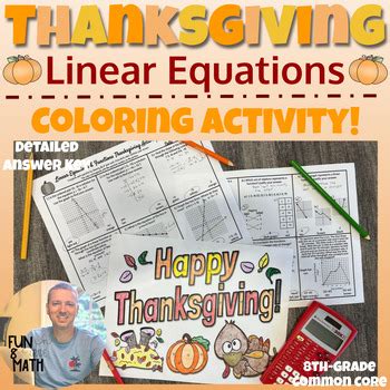 Linear Equations Functions Unit Review Thanksgiving Coloring Activity