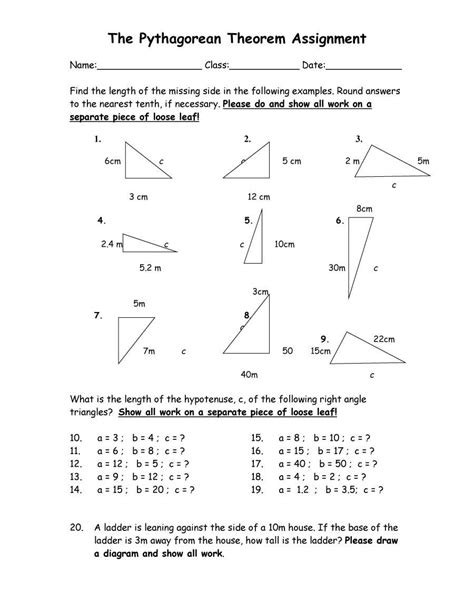 Pythagoras Theorem Worksheet With Answers E Streetlight