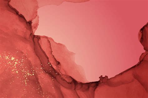 추상적 인 붉은 잉크 파도와 황금 물빛이 나는 수채화 배경 대리석 효과에 대한 스톡 벡터 아트 및 기타 이미지 대리석 효과 벡터 빨강 Istock