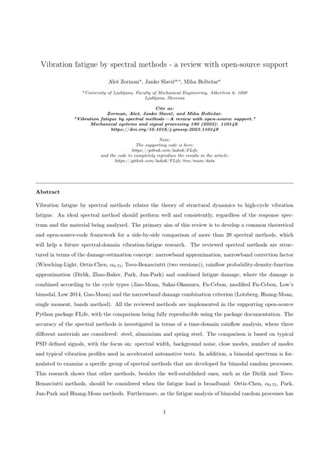 Pdf Vibration Fatigue By Spectral Methods—a Review With Open Source Support