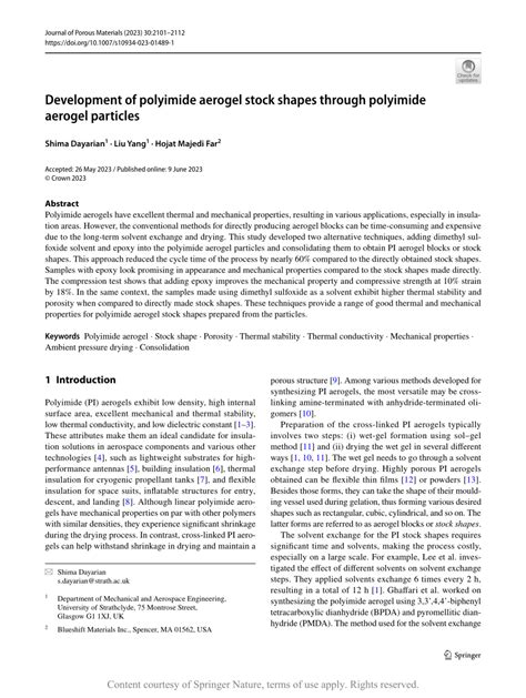 Pdf Development Of Polyimide Aerogel Stock Shapes Through Polyimide