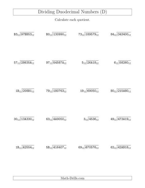Dividing Duodecimal Numbers Base 12 D
