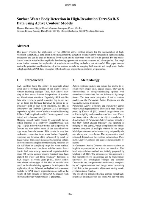 Pdf Surface Water Body Detection In High Resolution Terrasar X Data Using Active Contour Models