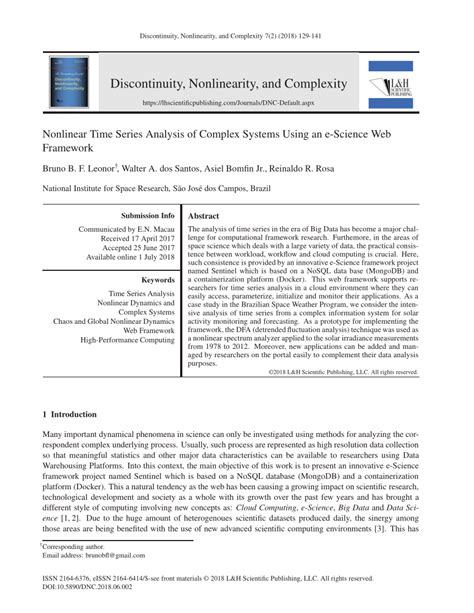 Pdf Nonlinear Time Series Analysis Of Complex Systems Using An E