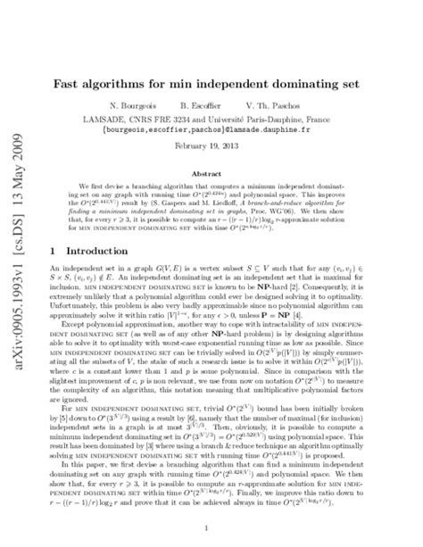 Pdf Fast Algorithms For Min Independent Dominating Set