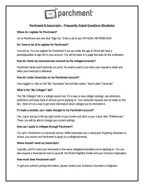 Fillable Online Parchment E Transcripts Frequently Asked Questions Babes Fax Email Print