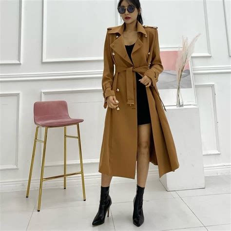 유니크 봄 가을 롱 바바리 고급스러운 여성 트렌치 코트 명품스타일룩 스타일라떼