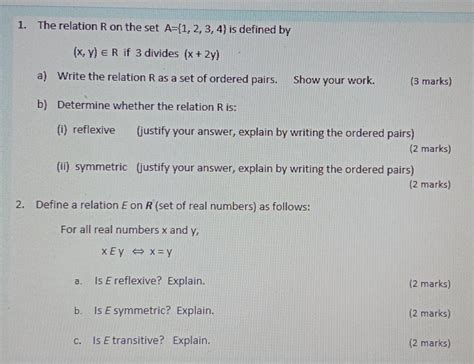 solved 1 the relation r on the set a {1 2 3 4} is defined