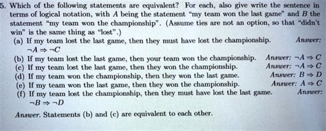 Solved Which Of The Following Statements Are Equivalent For Each