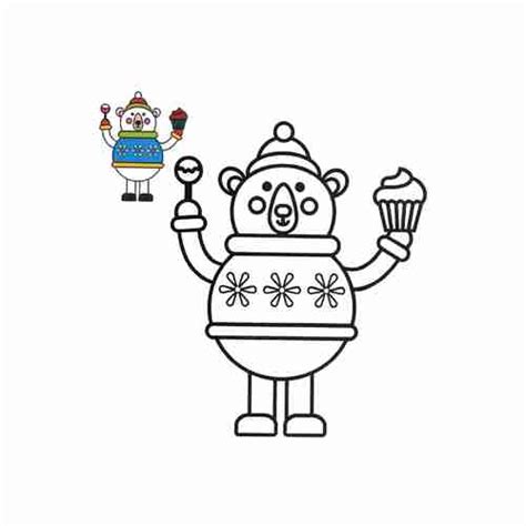 Раскраска Варежка Деда Мороза с цветным образцом распечатать или скачать