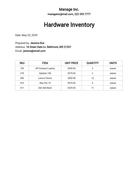 Hardware Inventory Template Free PDF Word DOC Apple MAC Pages Google Docs