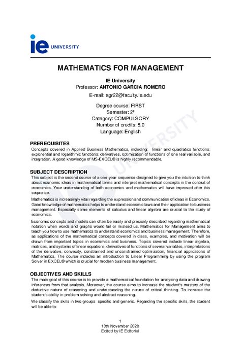 1st Year 2nd Sem Mathematics For Management Antonio Garcia Romero Mathematics For Management