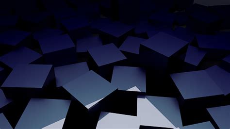 짙은 파란색의 추상적인 사각형 요소들이 그림자로 쌓여 있다 반사적인 볼륨감 있는 질감 제품 사진 디지털 렌더링을 위한 3d 그림 0명에 대한 스톡 사진 및 기타 이미지