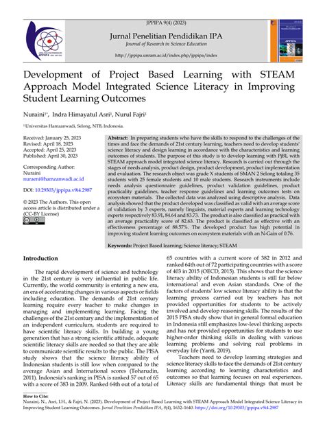 pdf development of project based learning with steam approach model