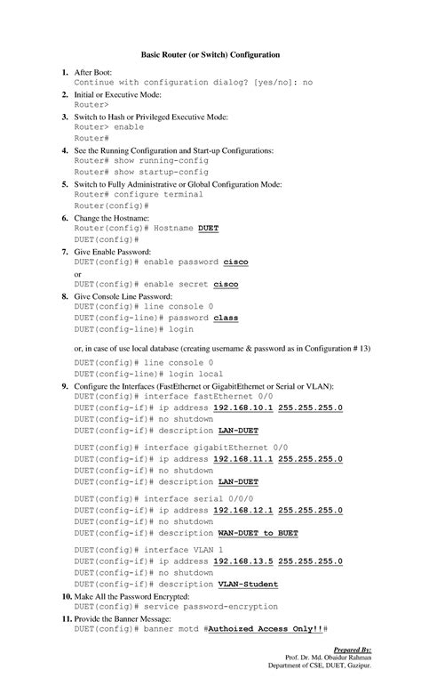 Basic Router Configuration Prepared By Prof Dr Md Obaidur Rahman