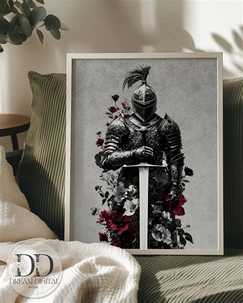 Medieval Knight Wall Art Gothic Fantasy Decor Dark Academia Poster
