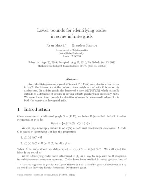 Pdf Lower Bounds For Identifying Codes In Some Infinite Grids