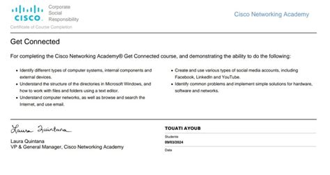 Certificat Cisco Networking Academy Get Connected Ayoub Touati