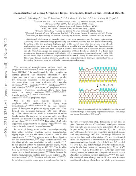Pdf Reconstruction Of Zigzag Graphene Edges Energetics Kinetics And