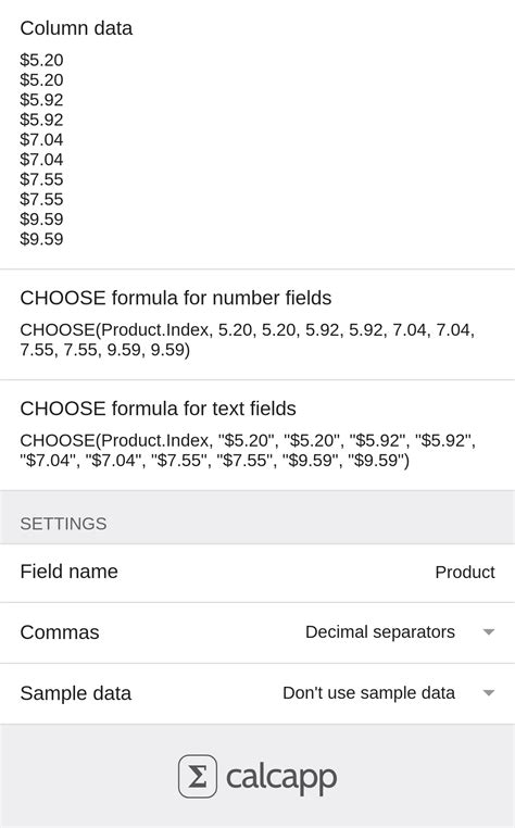 Calcapp — Feature Use Spreadsheet Data With Drop Down Fields