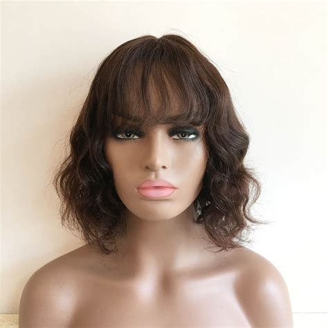 Dark Brown Human Hair Wigs For Women Short Wig With Bangs Wig For Black