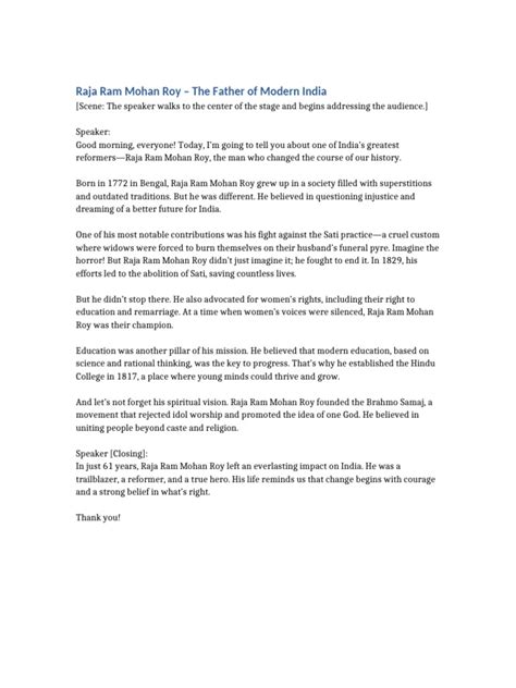 Raja Ram Mohan Roy Script Pdf