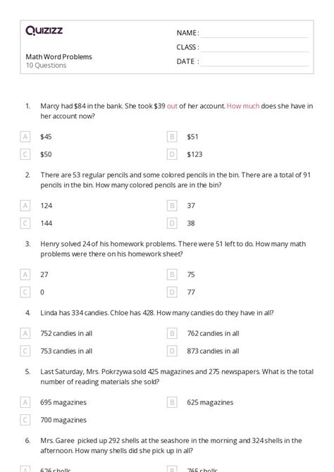 50 Math Worksheets For 2nd Class On Quizizz Free And Printable