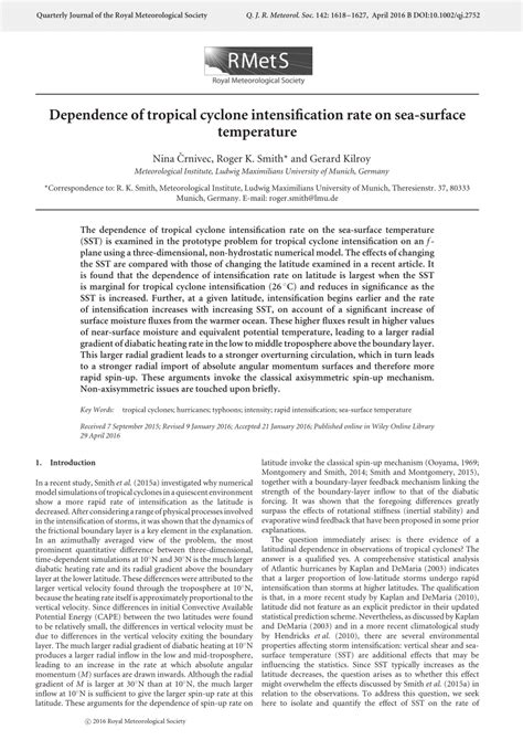 Pdf Dependence Of Tropical Cyclone Intensification Rate On Sea Surface Temperature