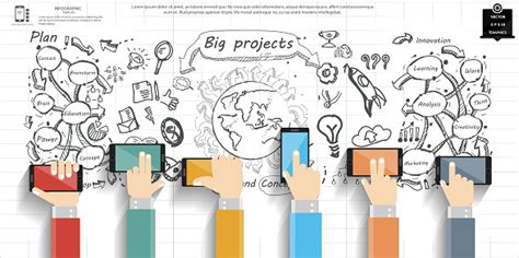 기술 연락처 통신아이디어와 개념은 창의성을 생각합니다 성공을 위해 계획 생각 검색 분석 의사 소통 미래 지향적 인 아이디어 혁신 기술 현대 개념에 대한 스톡 벡터 아트 및