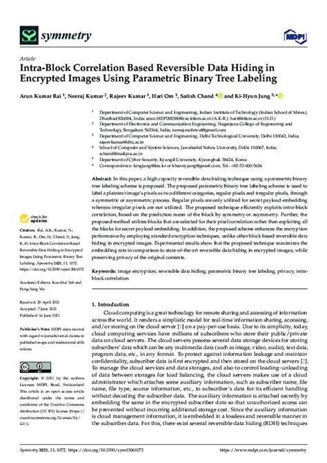 Pdf Intra Block Correlation Based Reversible Data Hiding In Encrypted Images Using Parametric