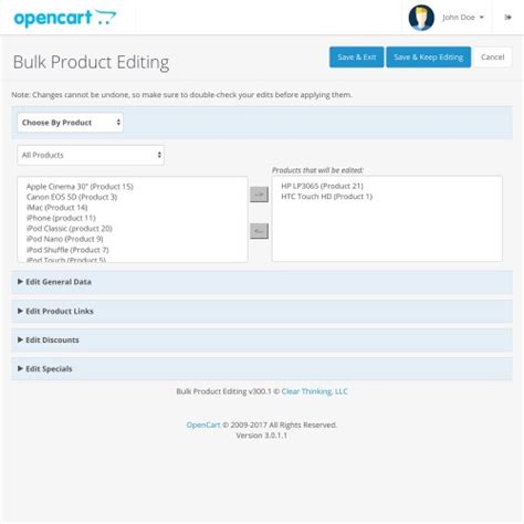 OpenCart Bulk Product Editing