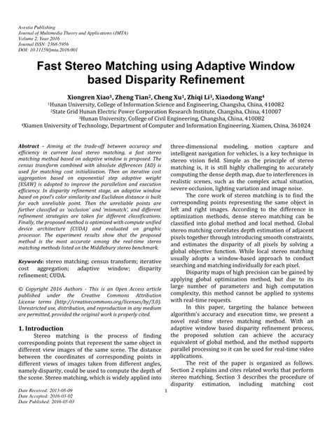 Pdf Fast Stereo Matching Using Adaptive Window Based Disparity Refinement