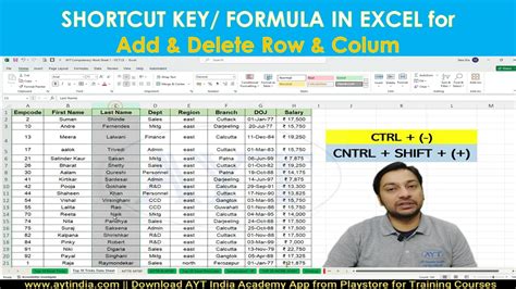 Add And Delete Row Colum Automatically With Shortcut In Excel Excel Training Youtube
