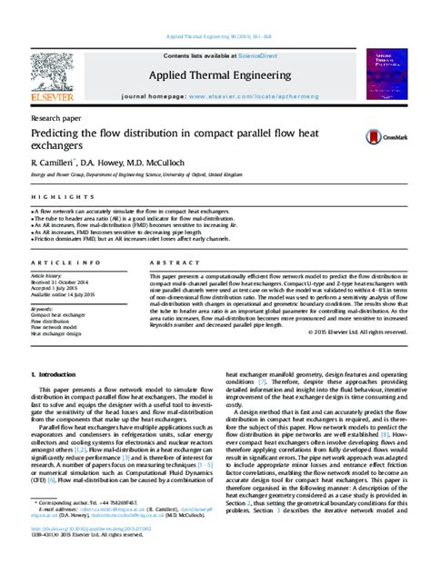 Pdf Predicting The Flow Distribution In Compact Parallel Flow Heat