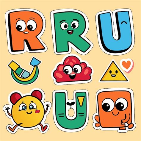 귀여운 숫자와 글자 스티커 프리미엄 벡터