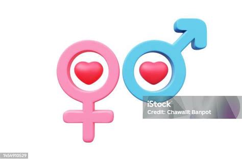 성별 기호 분홍색과 파란색 빨간색 하트 3d 사랑 여성 남성 소년 소녀 발렌타인 낭만적 인 커플 성적 관능적 에로틱 또는 가족 관계 흰색 배경에 클리핑 패스 3d 그림입니다
