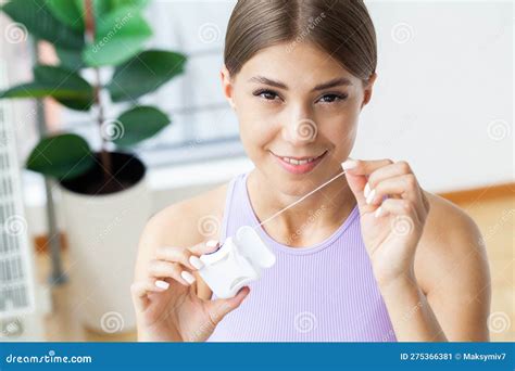 Cleaning Teeth With Dental Floss Perfect Healthy Tooth Stock Image Image Of Mouth Human