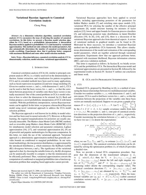 Pdf Variational Bayesian Approach To Canonical Correlation Analysis