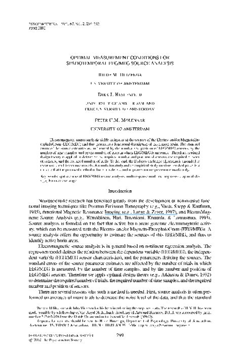 Pdf Optimal Measurement Conditions For Spatiotemporal Eegmeg Source Analysis