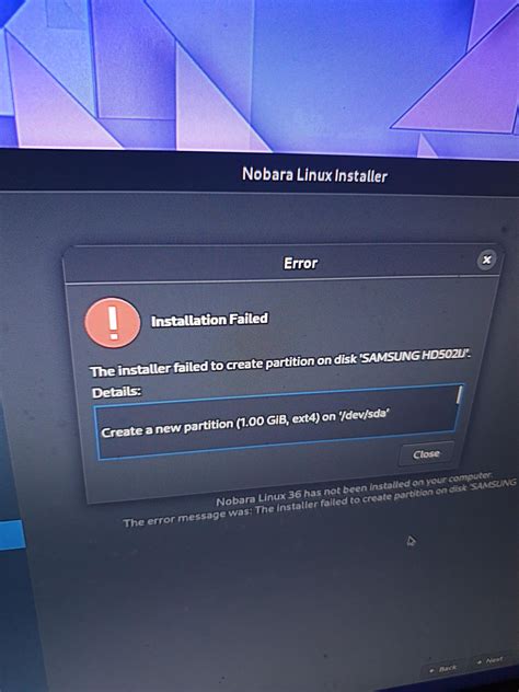 the installer failed to create partition on disk r nobaraproject