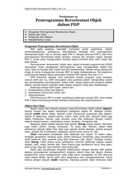 10 Pemrograman Berorientasi Objek Di Php Pdf